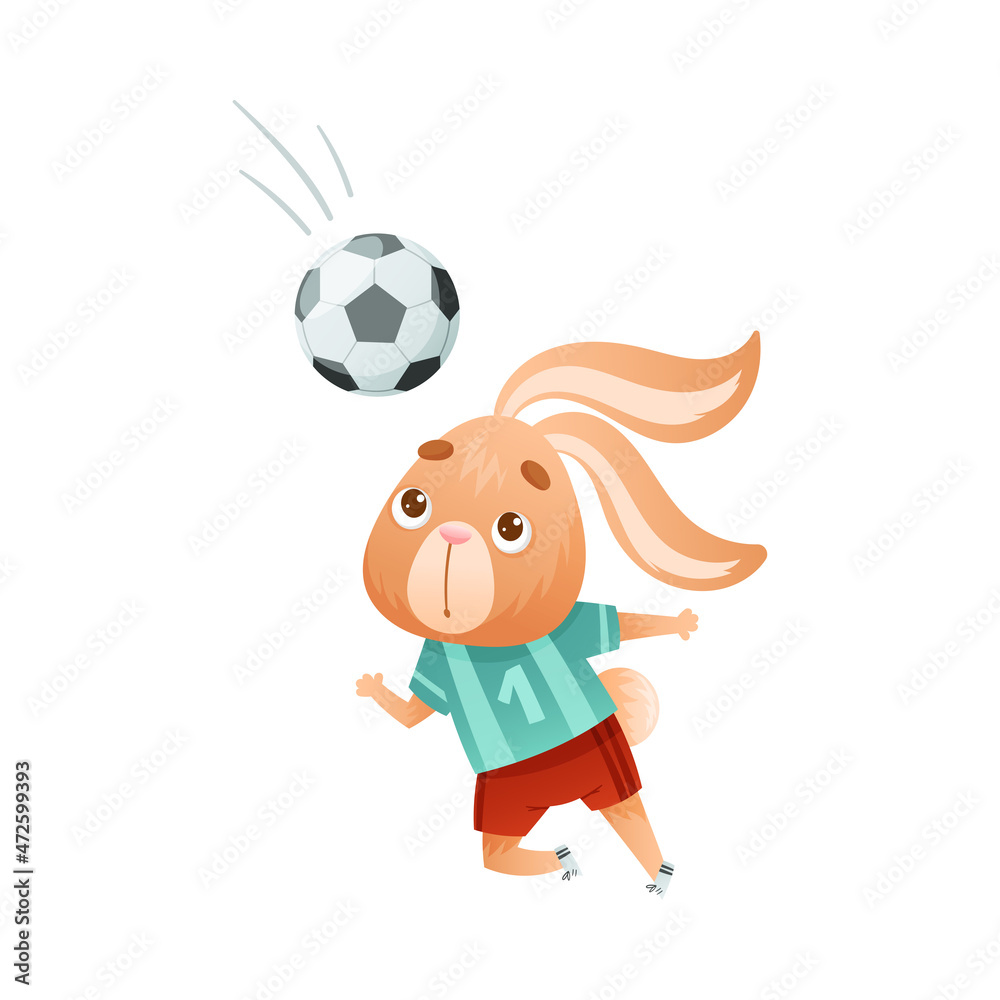 Rabbit animal playing soccer. Cute football mascot in sports uniform ...
