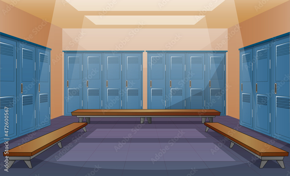 Sport changing room with locker background illustration Stock Vector ...