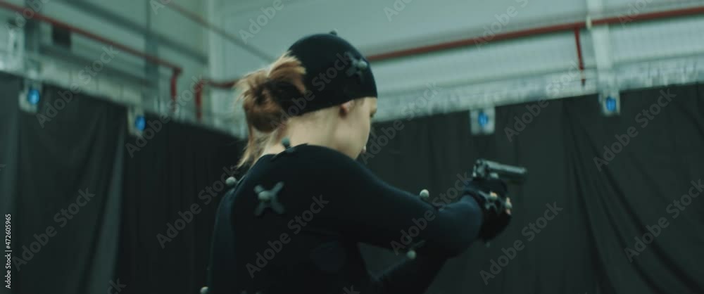 BTS Female actor wearing motion capture suit acting as a game or ...