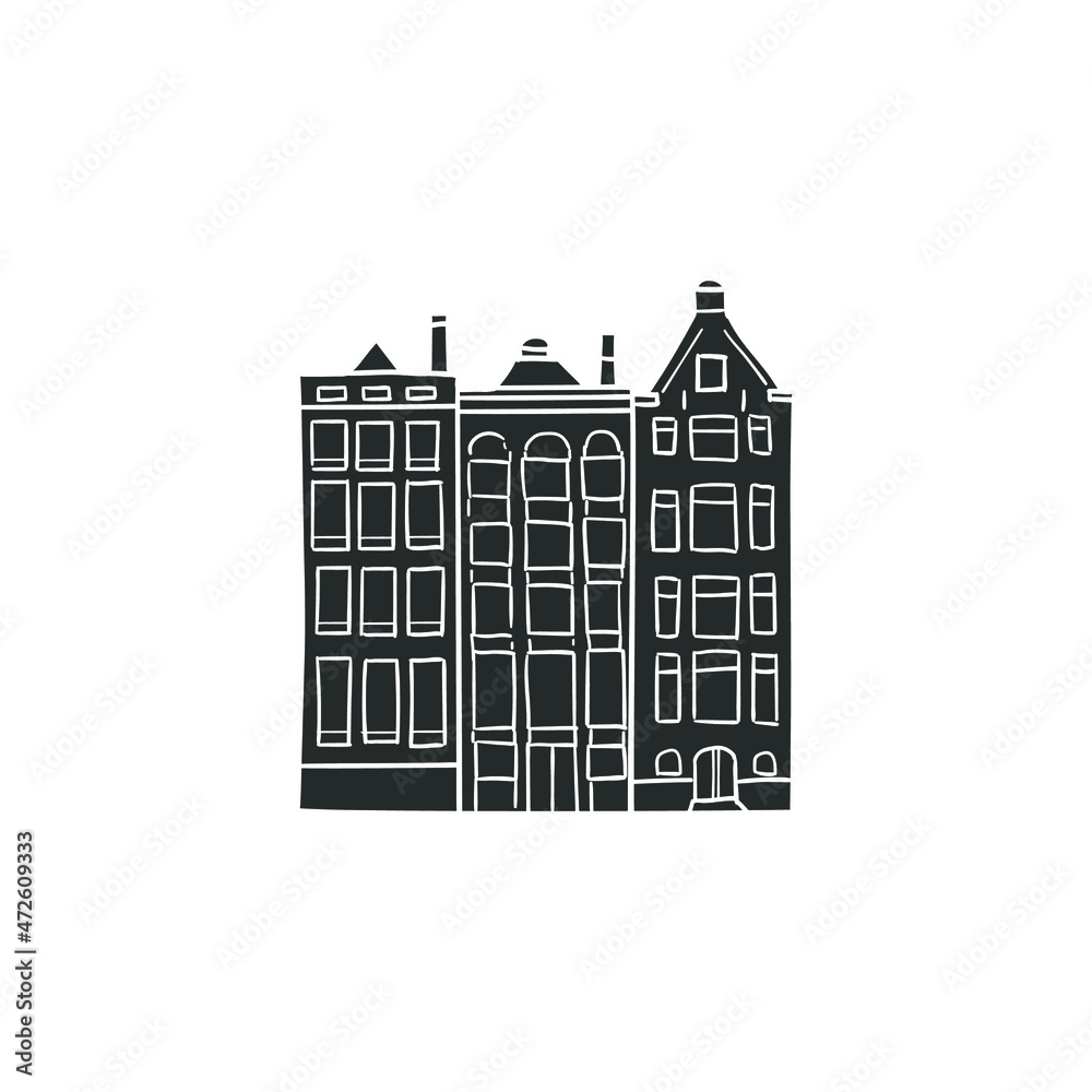 Vetor de Amsterdam Buildings Icon Silhouette Illustration. Dutch ...