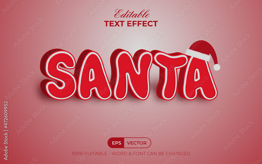 Santa text effect style with hat. Editable text effect christmas theme ...