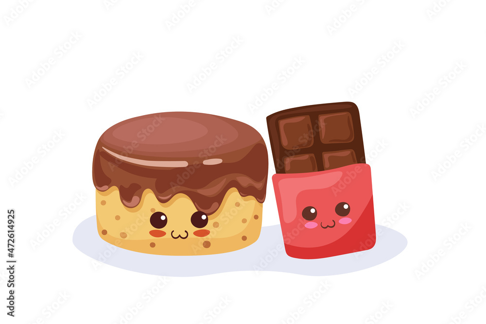 Cute vector illustration of Chocolate Pie and Choco Bar isolated on ...