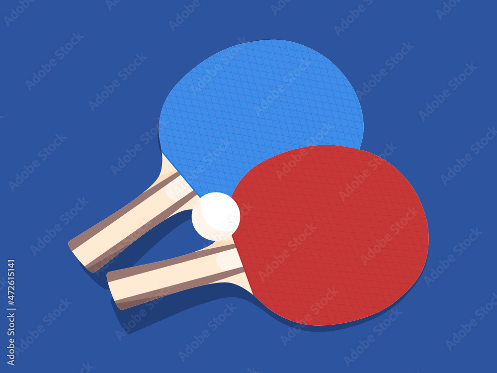 Ping pong rackets and ball set illustration. Red and blue racket on a ...