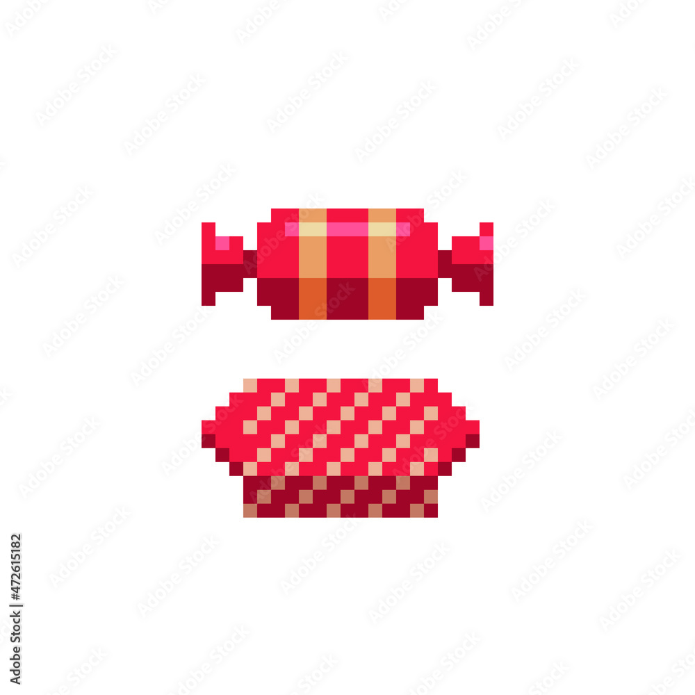 Candy icons. Pixel art style. Isolated vector illustration. Game assets ...