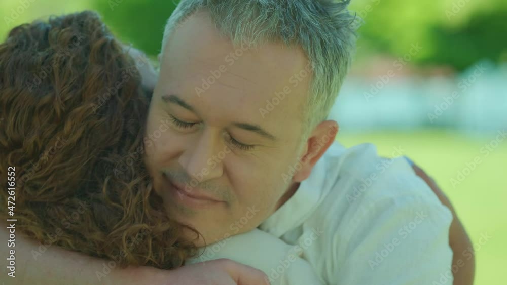 Happy reunion, Love and long-awaited meeting concept.The 35-year-old ...