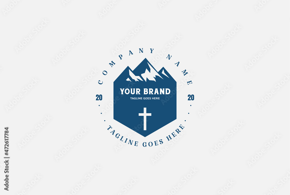 Vintage Retro Mountain with Christian Cross for Church or Chapel ...