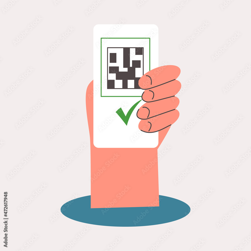 QR code vaccine certificate or hand holding smartphone with green ...
