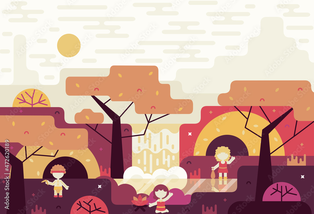 Australian village with aborigines. Vector cartoon illustration in flat ...