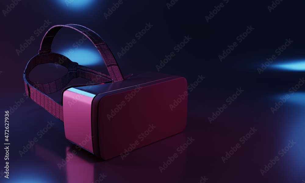 VR Headset with cyberpunk colorful light with copy space. Virtual ...