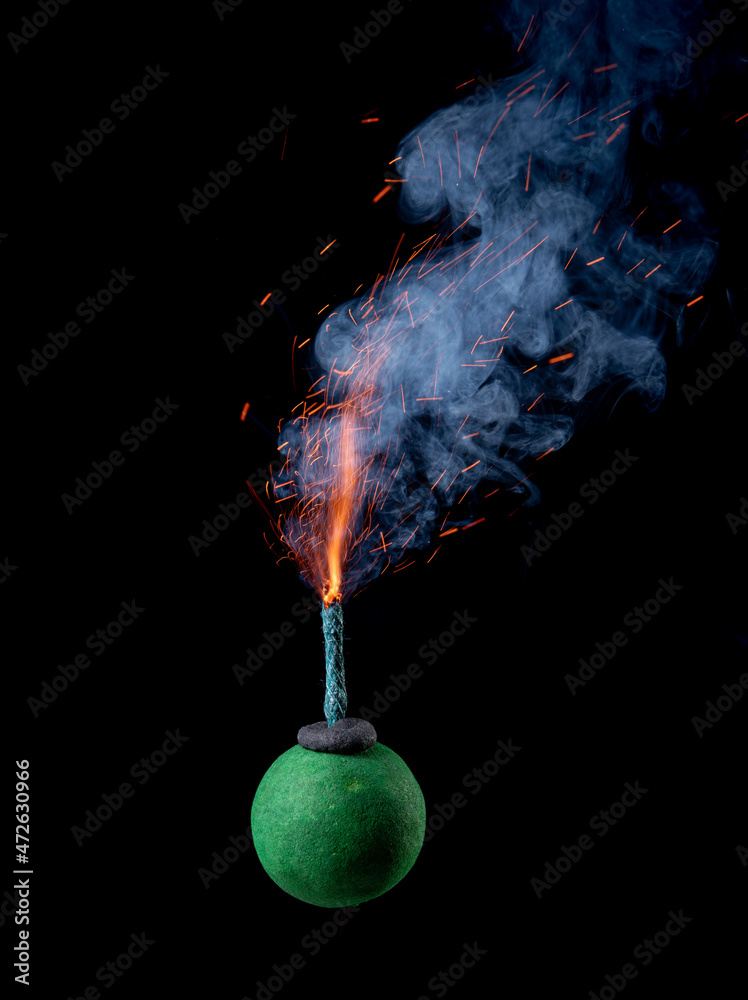fire of cracker explosion on black background,Fuse burning with ...