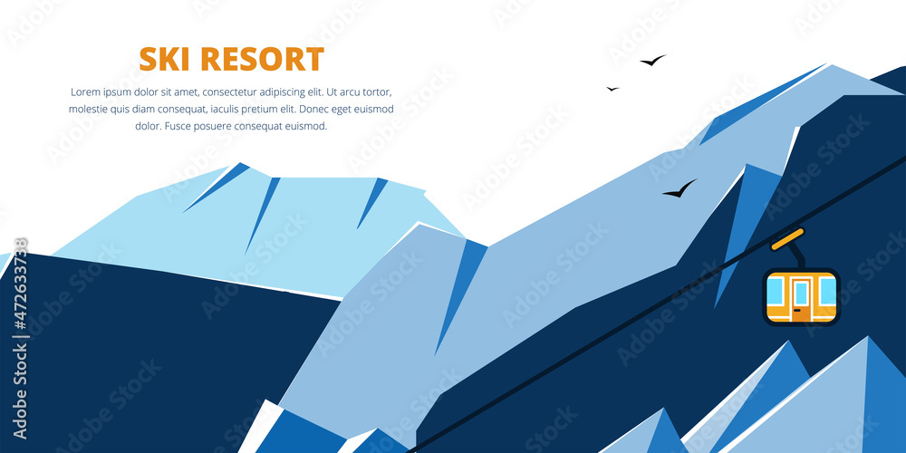 Vector illustration with ski resort background template. Consept with ...