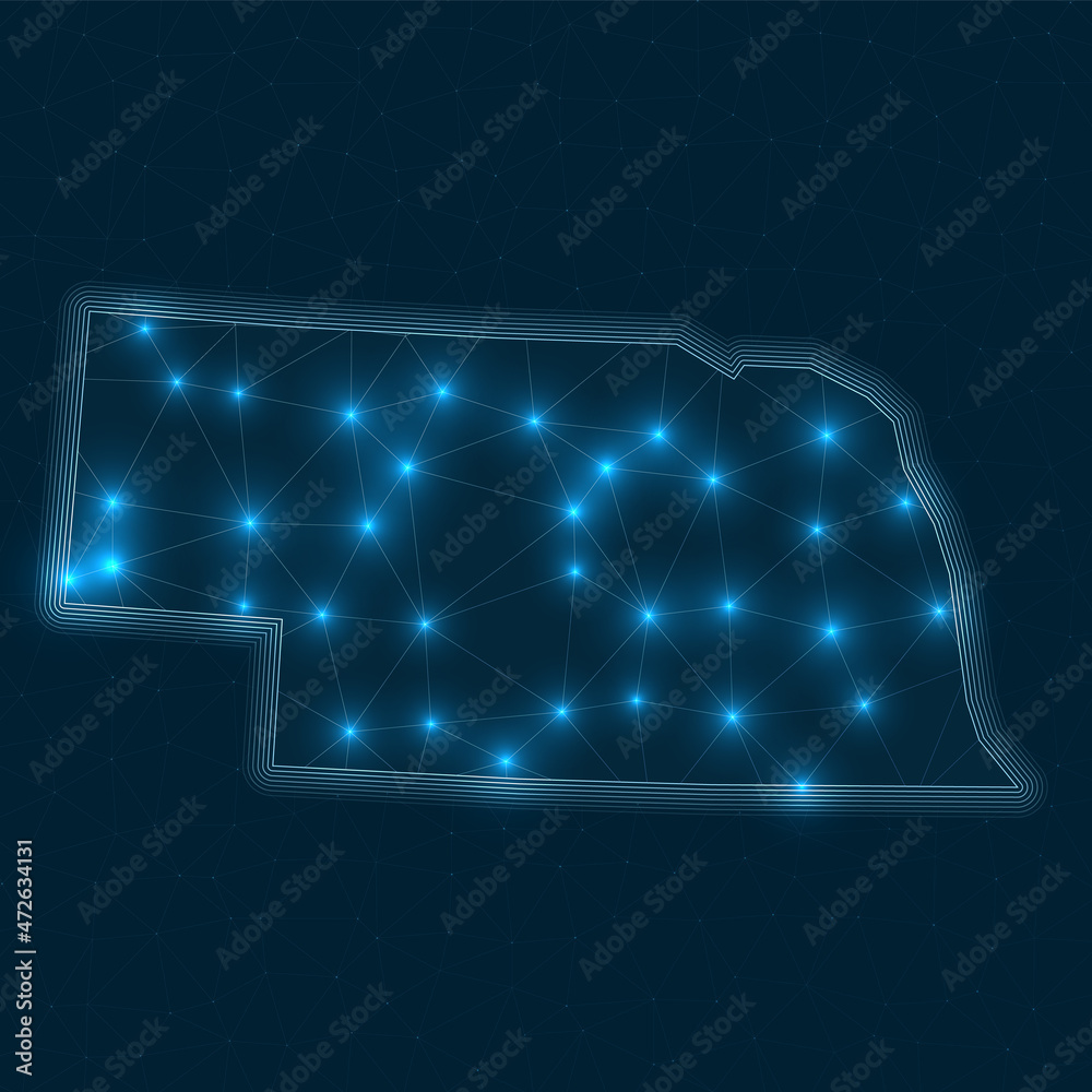 Nebraska network map. Abstract geometric map of the us state. Digital ...