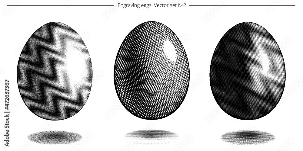 Vector set of etching eggs. Detailed engraving with a various types of ...