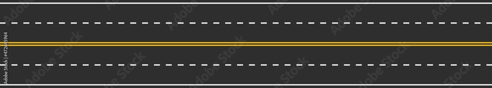 Seamless four-lane traffic road marking with dashed white and two solid ...
