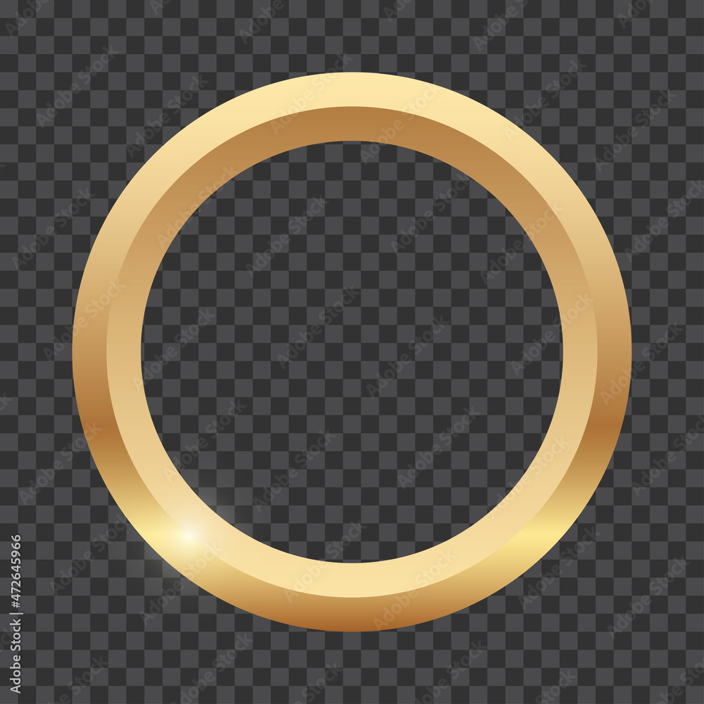 Golden round frame isolated on transparent background. Metal shiny ...