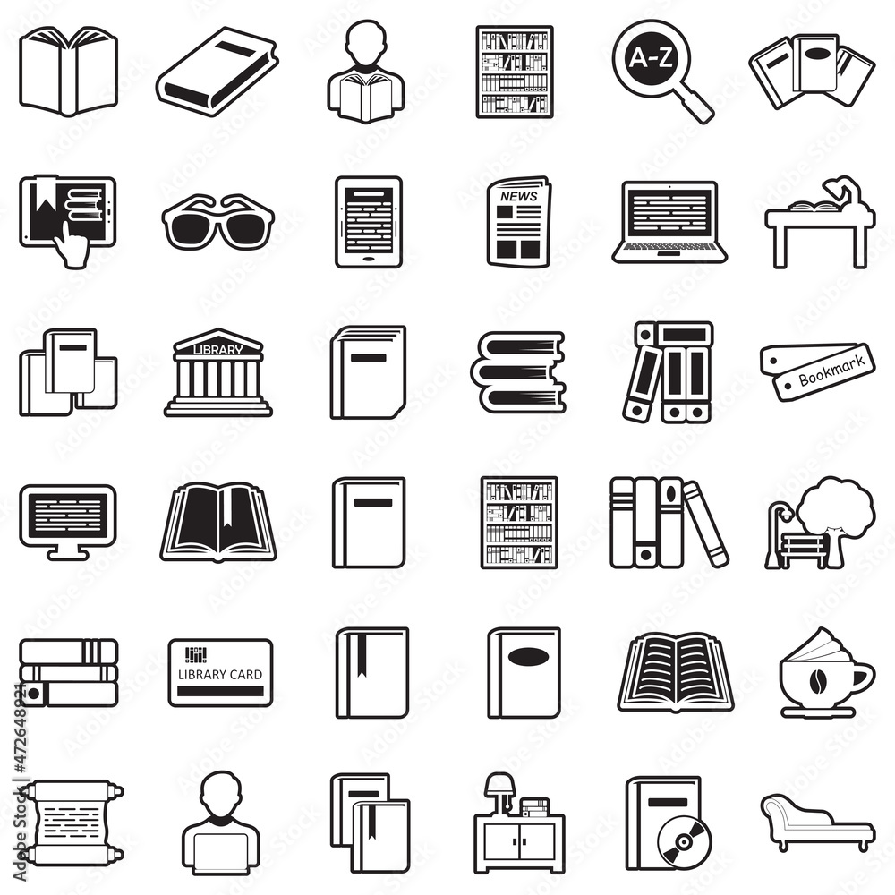 Books And Reading Icons. Line With Fill Design. Vector Illustration ...
