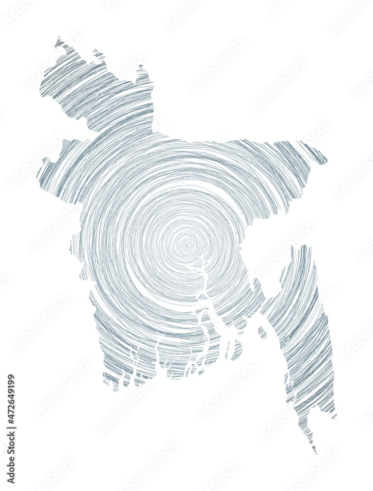 Bangladesh map filled with concentric circles. Sketch style circles in ...