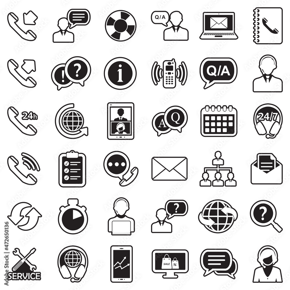 Call Center Icons. Line With Fill Design. Vector Illustration. Stock ...