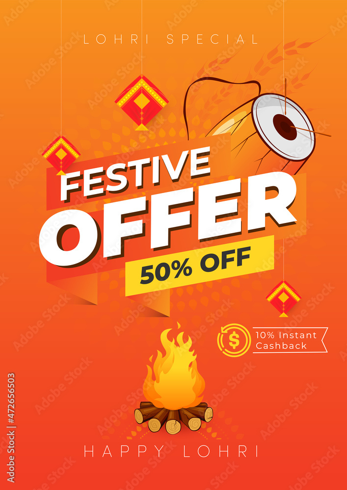 Lohri Festival Offer Poster Design Template A4 Size Vector Illustration ...