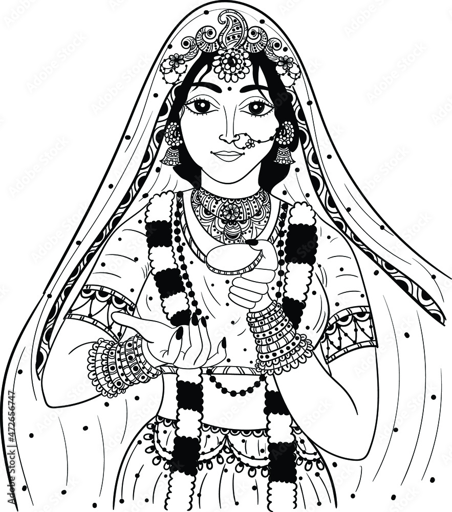 Indian wedding clip art, beautiful bride adornment Indian traditional ...