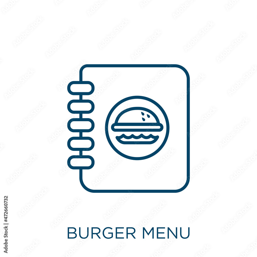 burger menu icon. Thin linear burger menu outline icon isolated on ...