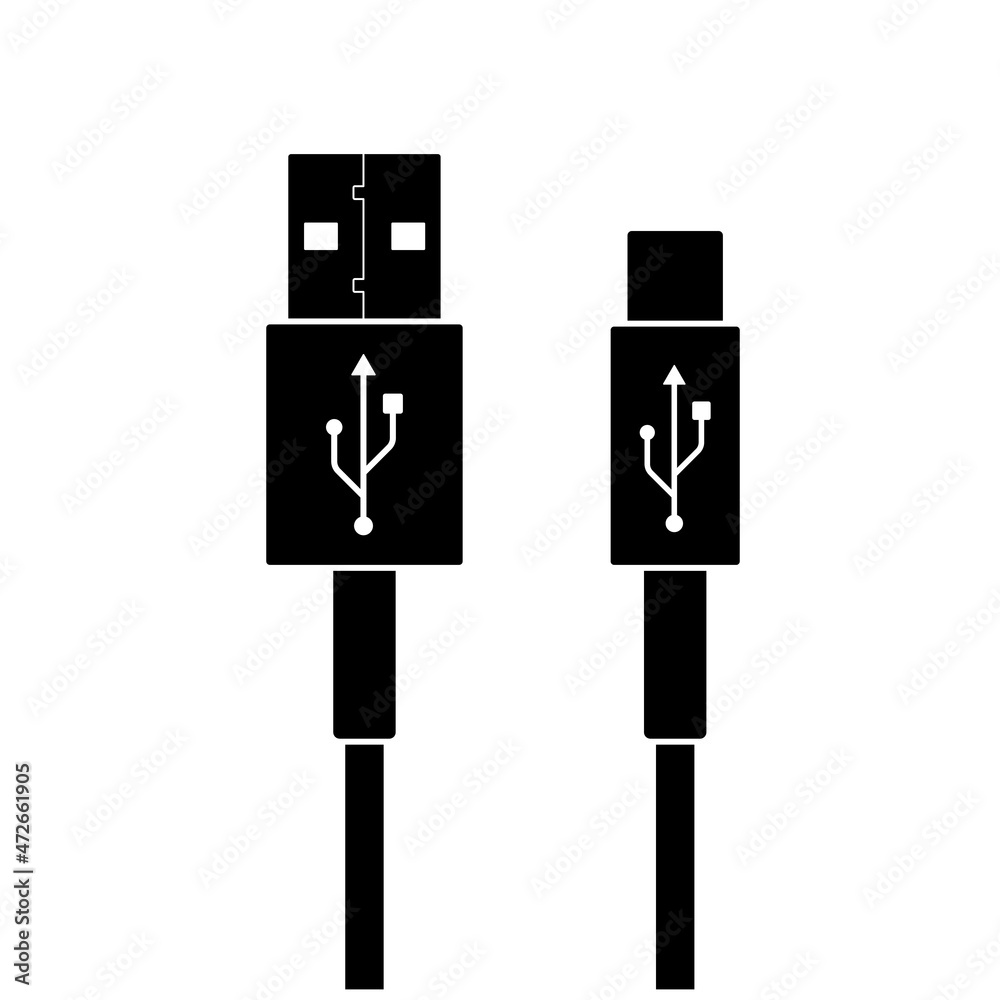 Black connectors usb icon on white background for mobile device design ...