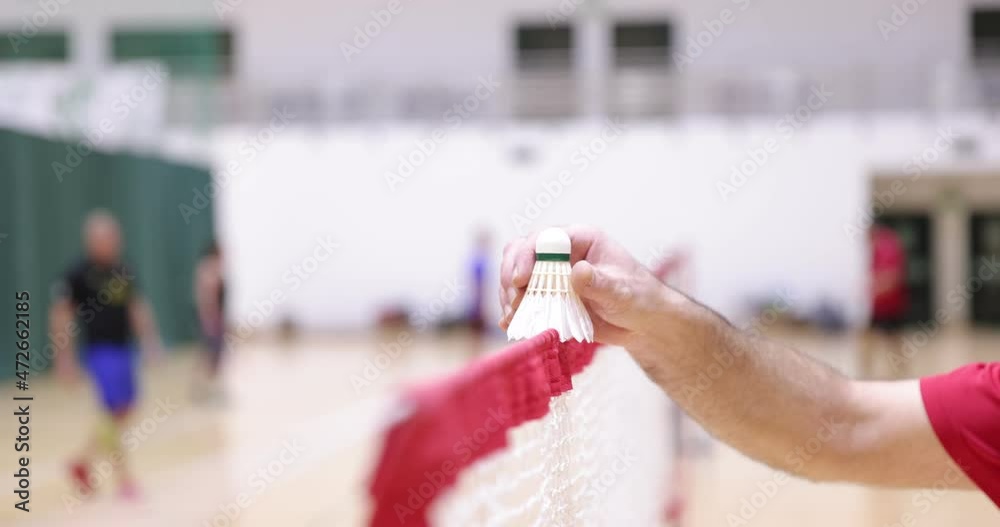 Badminton players on court for sport activity, indoor. On a badminton ...