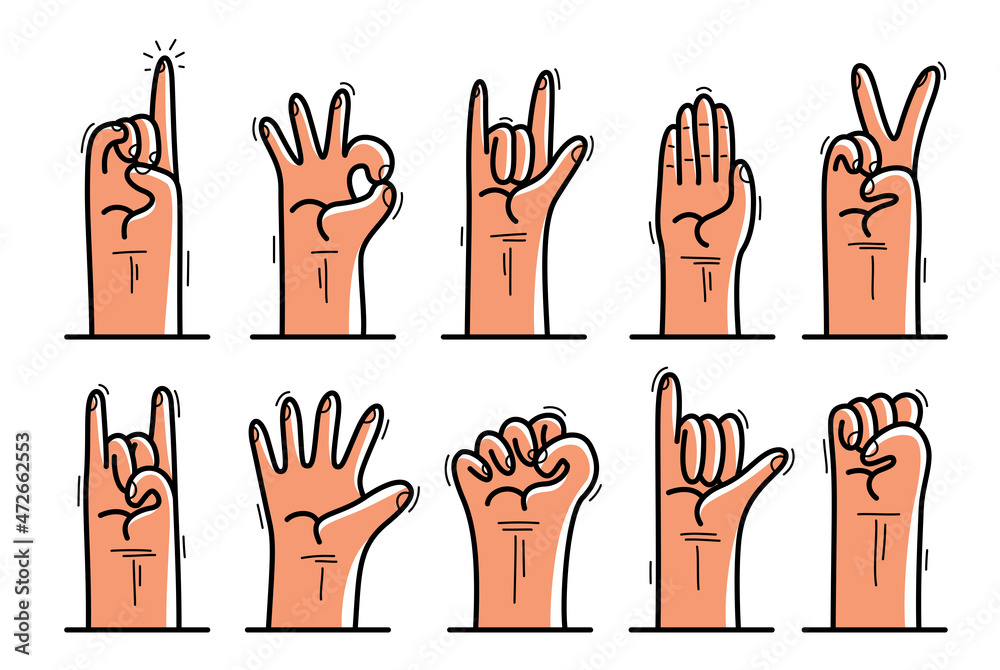 Set of hand signs gestures vector icons set isolated, hard rock ...