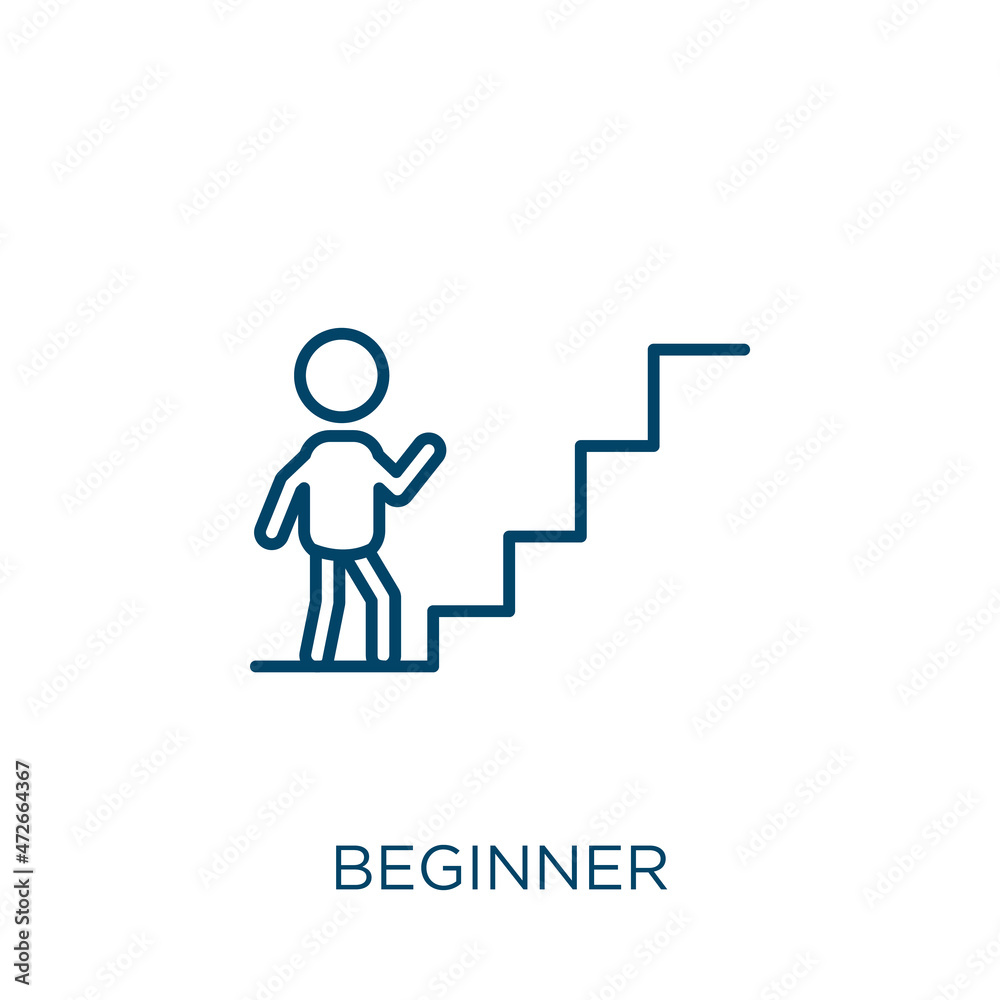 beginner icon. Thin linear beginner outline icon isolated on white ...