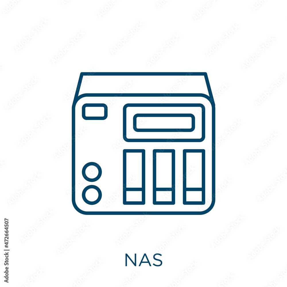 nas icon. Thin linear nas outline icon isolated on white background ...