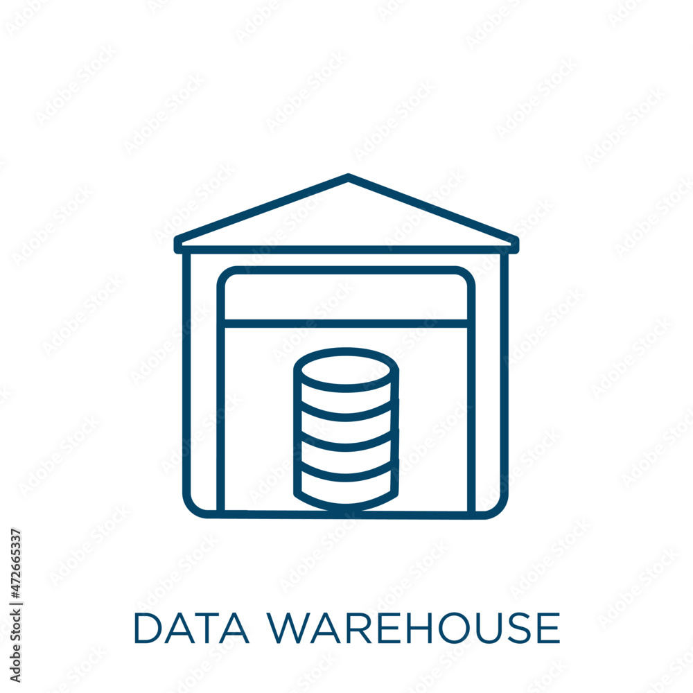 data warehouse icon. Thin linear data warehouse outline icon isolated ...