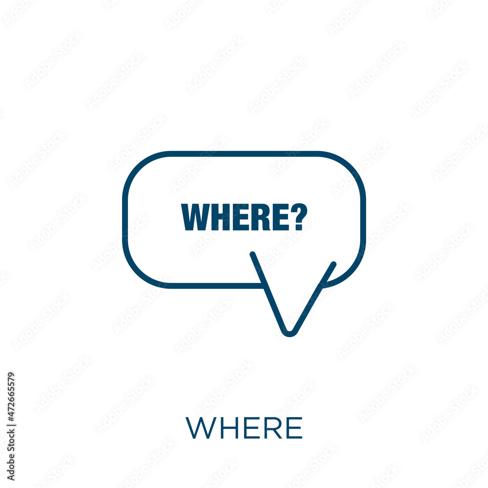where icon. Thin linear where outline icon isolated on white background ...
