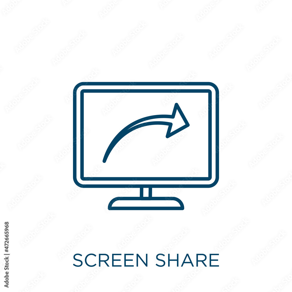 screen share icon. Thin linear screen share outline icon isolated on ...