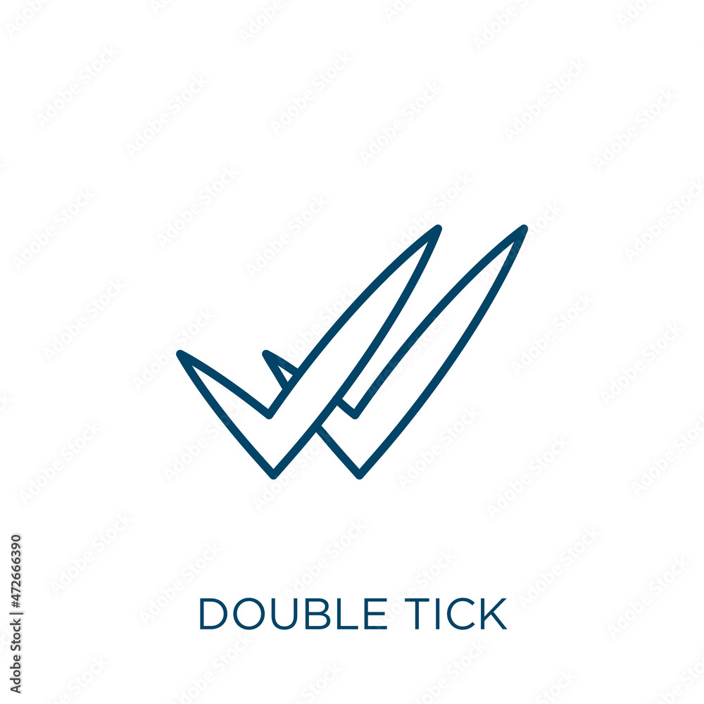 double tick icon. Thin linear double tick outline icon isolated on ...