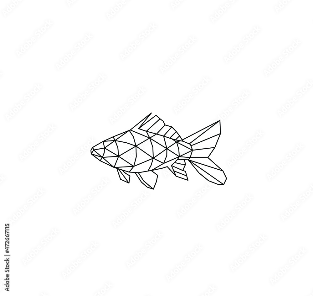 Vector isolated one line origami fish geometric structure contour line ...