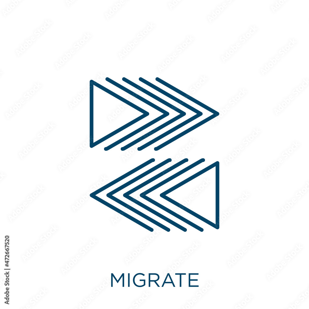 migrate icon. Thin linear migrate outline icon isolated on white ...