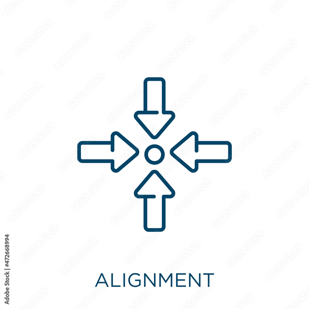 alignment icon. Thin linear alignment outline icon isolated on white background. Line vector ...