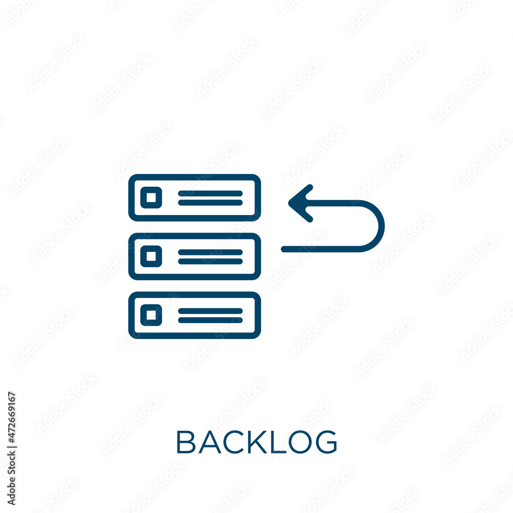 backlog icon. Thin linear backlog outline icon isolated on white background. Line vector backlog ...