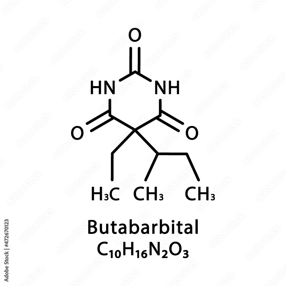 Butabarbital molecular structure. Butabarbital skeletal chemical ...