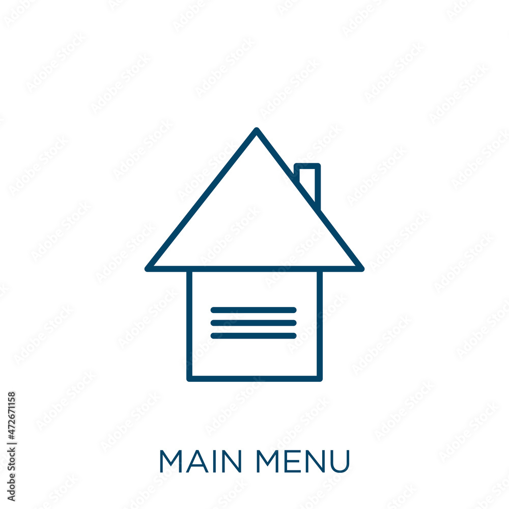 main menu icon. Thin linear main menu outline icon isolated on white ...