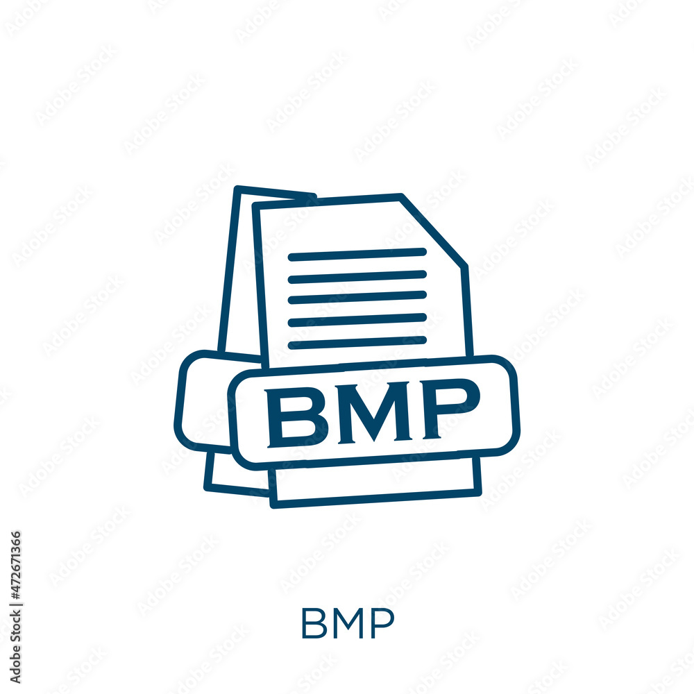 bmp icon. Thin linear bmp outline icon isolated on white background ...