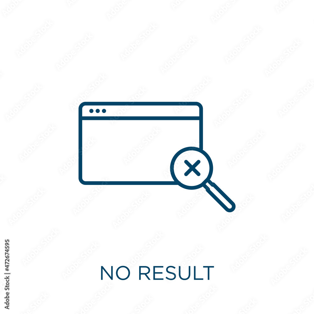 no result icon. Thin linear no result outline icon isolated on white ...