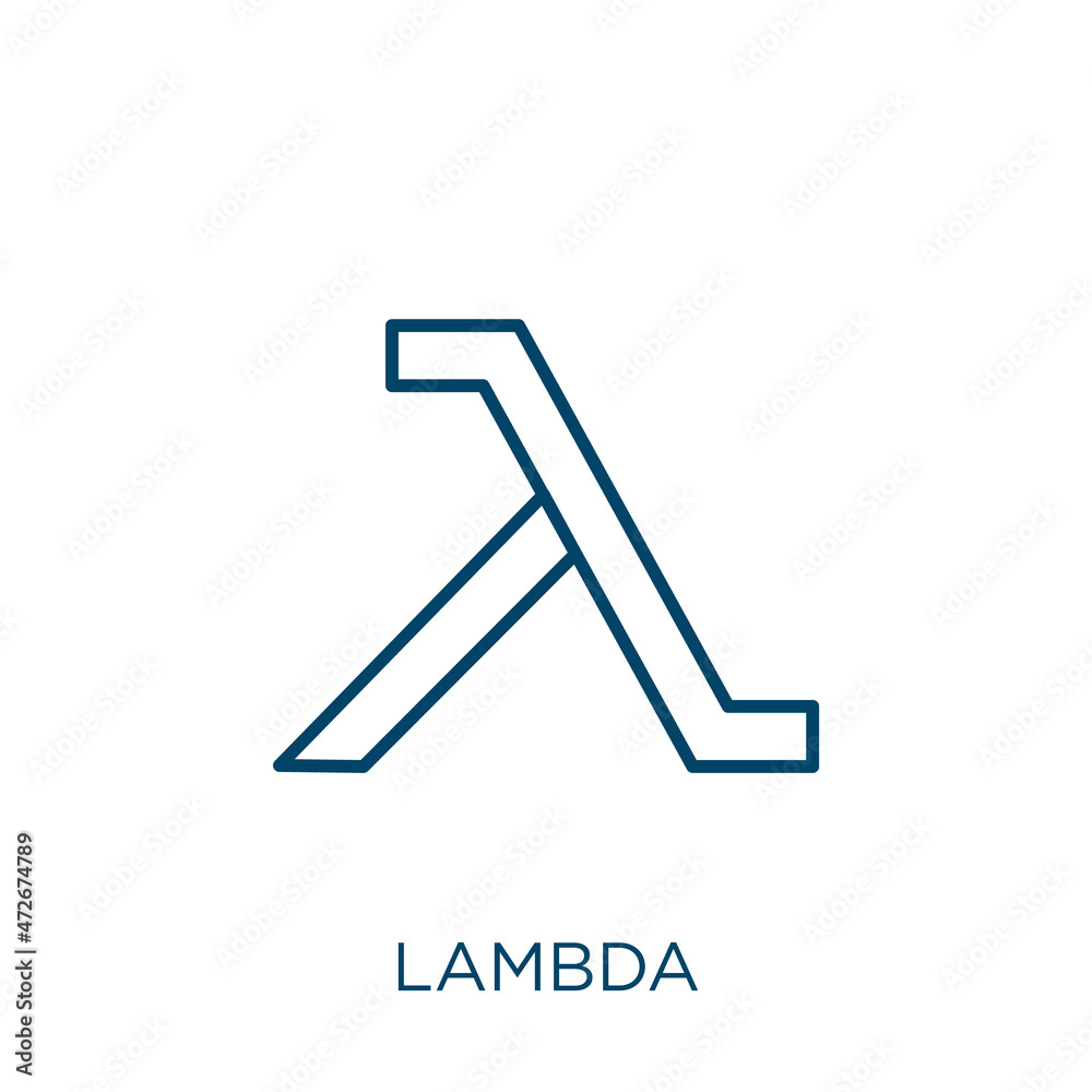 lambda icon. Thin linear lambda outline icon isolated on white background. Line vector lambda ...