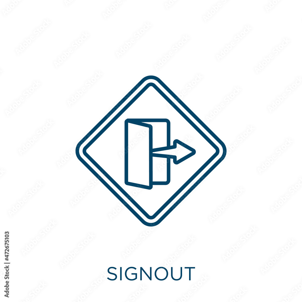signout icon. Thin linear signout outline icon isolated on white ...