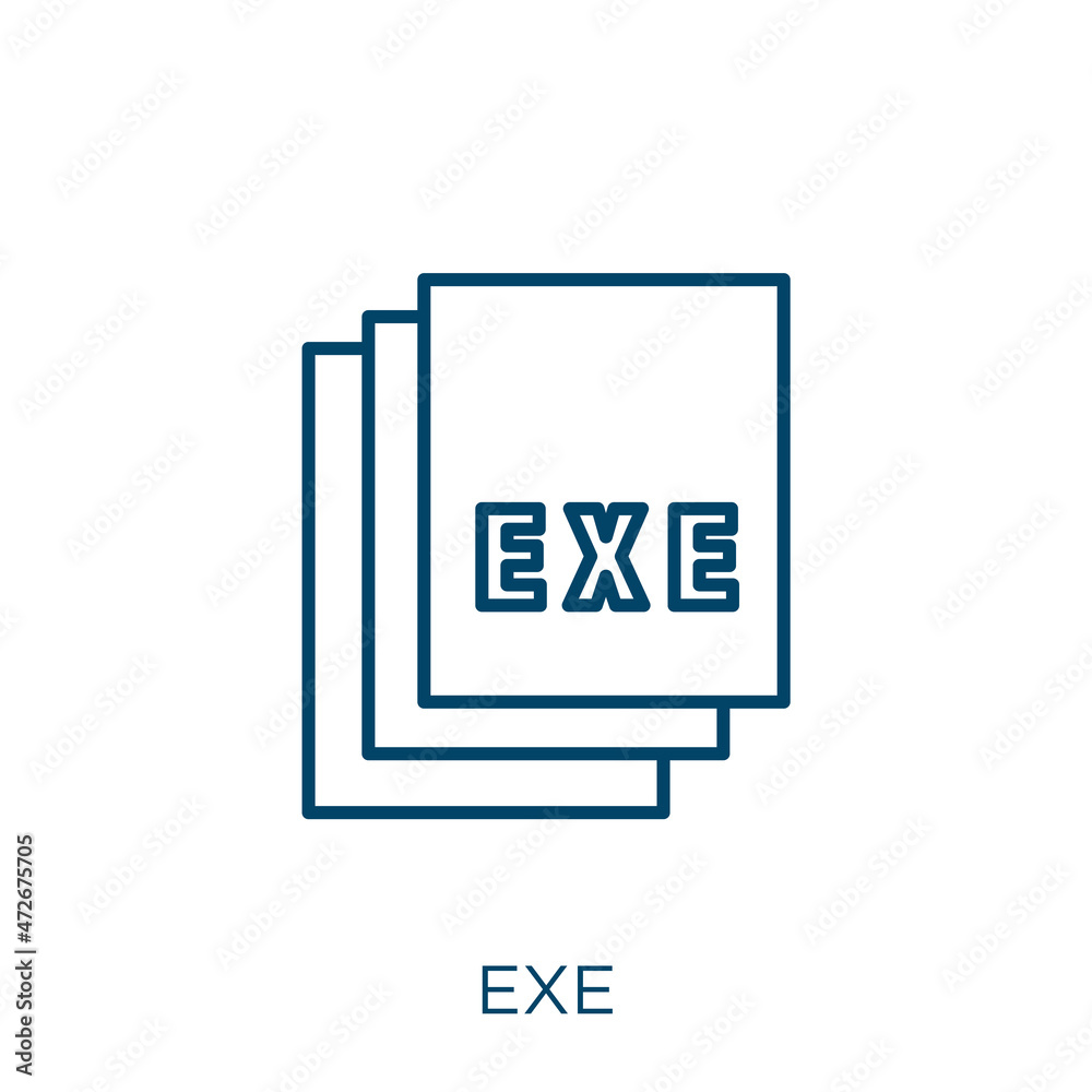 exe icon. Thin linear exe outline icon isolated on white background ...