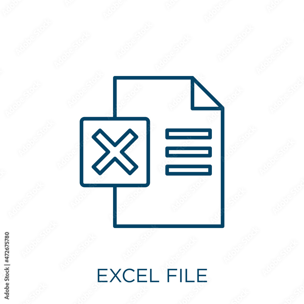 excel file icon. Thin linear excel file outline icon isolated on white ...