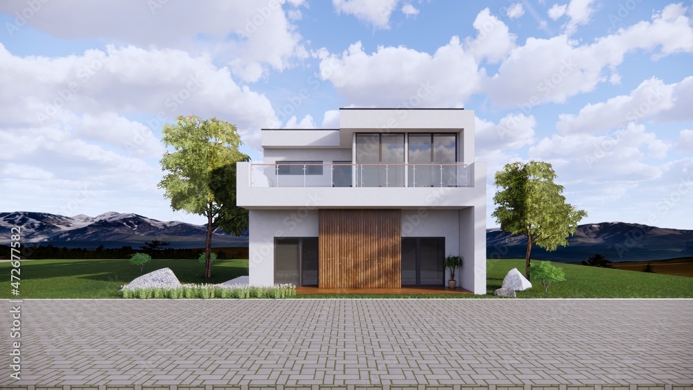 modern house with sky Stock Illustration | Adobe Stock