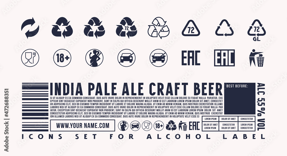 Packing icons set for alcohol label Stock Vector | Adobe Stock