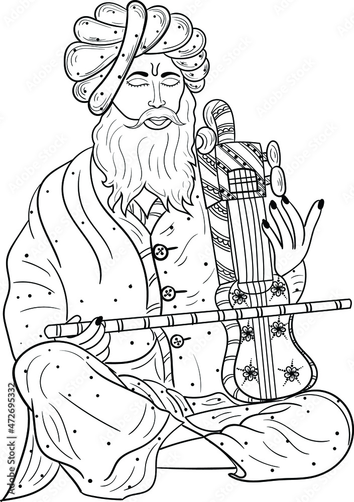 Indian wedding clip art of a old man playing music instrument sarangi ...