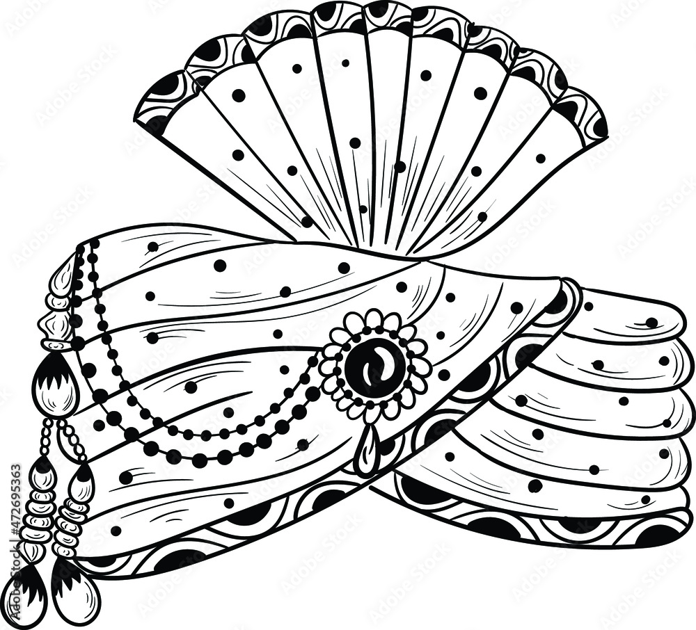 Indian wedding symbol Safa vector illustration black and white clip art ...